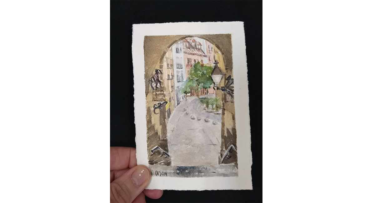 A watercolor for Sunday at the Plaza de los Pintores-Arco de los ...
