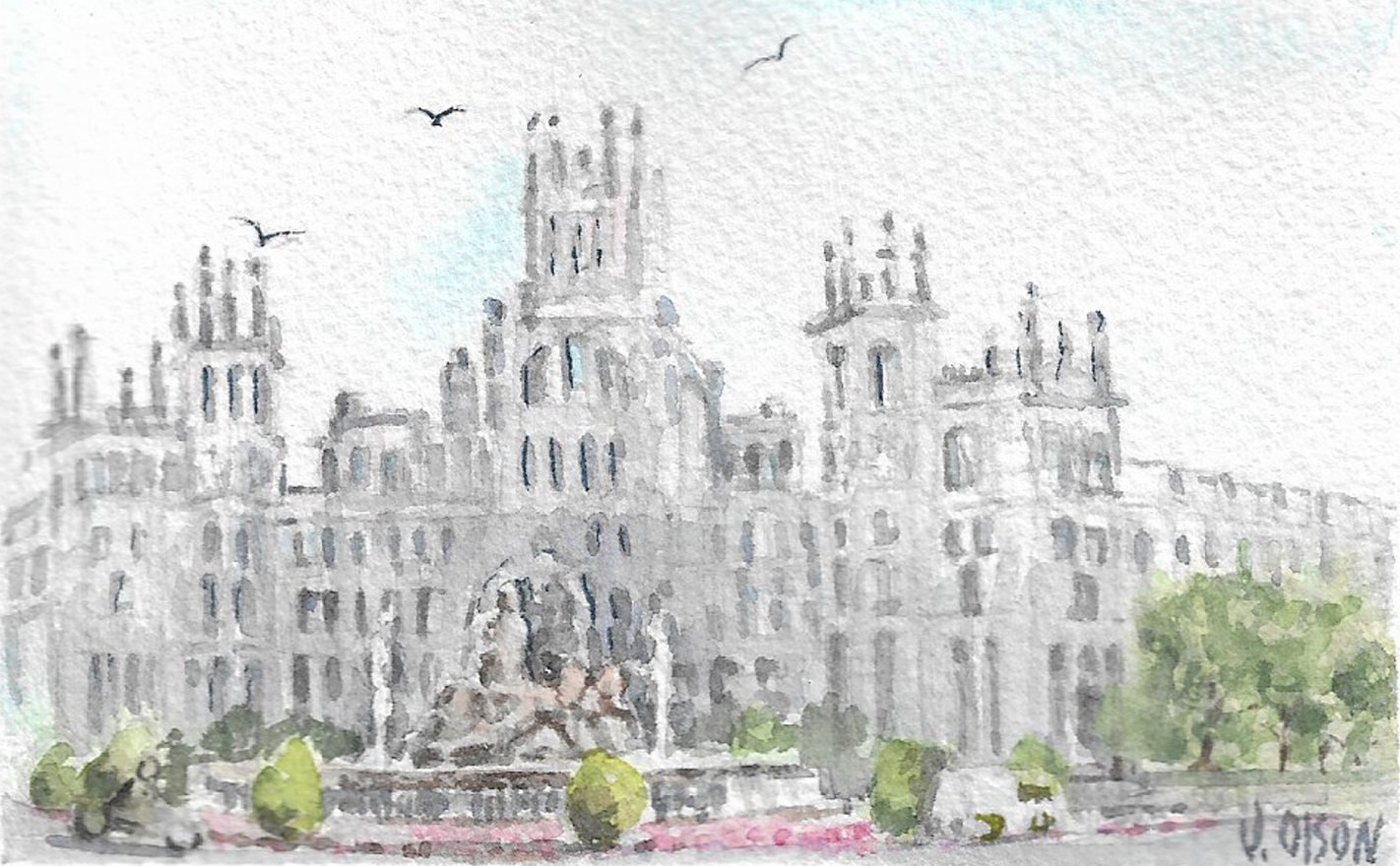 Palacio de Cibeles 25th July 2025 Tiny Watercolor – Victoria Olson Art ...